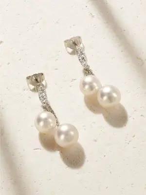 Mikimoto 18-karat White Diamond And Pearl Dangle Earrings - Gold