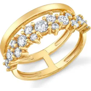 CRISLU Cubic Zirconia Double Band Ring - 18kt Yellow Gold/clear Stone