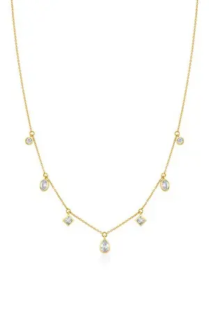 CRISLU Multicut Station Pendant Necklace - 18kt Yellow Gold/clear Stone