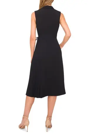 Halogen Pleated Faux Wrap Front Midi Dress