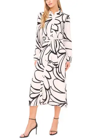 Halogen Abstract Print Tie Waist Maxi Dress