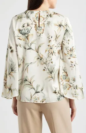 Anne Klein Floral Keyhole Satin Top