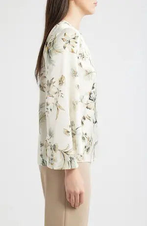 Anne Klein Floral Keyhole Satin Top
