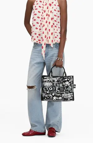 Marc Jacobs The Punk Scribble Medium Canvas Tote Bag - Black Multi