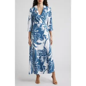 CECE DUPRAZ Floral Faux Wrap Maxi Dress - Blue Haze