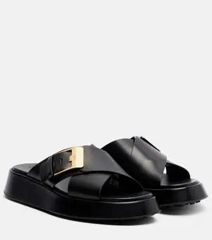 TOD'S Leather Slides With Square Open Toe - Black