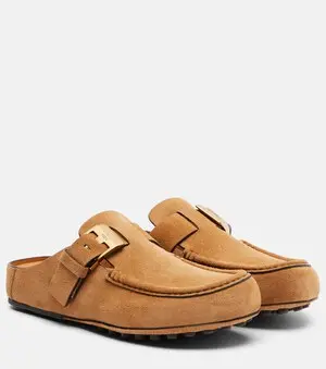 TOD'S Suede Mules With Buckle Detailing - Brown