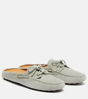TOD'S Suede Mules With Buckle Detailing - Grey