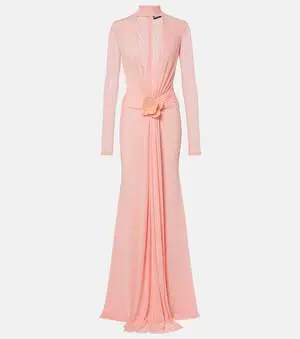 David Koma Draped Floral-appliqué Mesh Gown - Pink