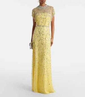 Jenny Packham Crystal Beaded Gown - Yellow