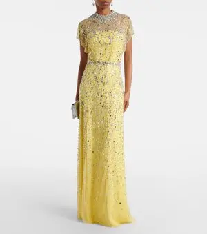 Jenny Packham Crystal Beaded Gown - Yellow
