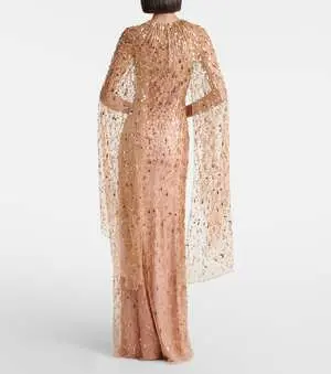 Jenny Packham Embellished Caped Gown - Pink