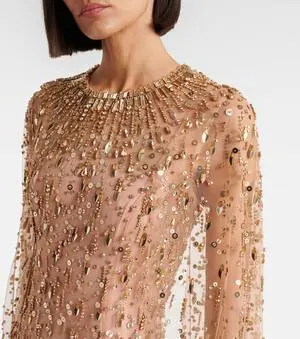 Jenny Packham Embellished Caped Gown - Pink