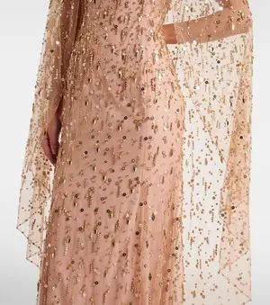 Jenny Packham Embellished Caped Gown - Pink
