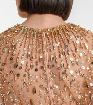 Jenny Packham Embellished Caped Gown - Pink