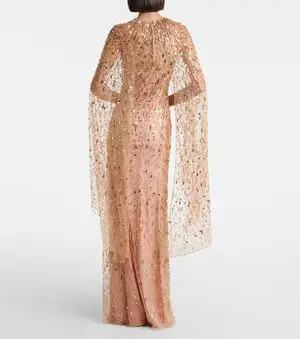 Jenny Packham Embellished Caped Gown - Pink