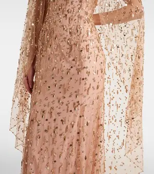 Jenny Packham Embellished Caped Gown - Pink