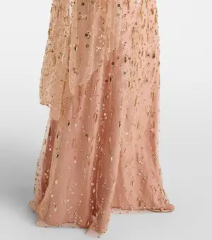 Jenny Packham Embellished Caped Gown - Pink