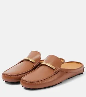 TOD'S Gommino Leather Mules With Buckle Detail - Brown