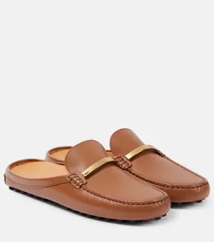 TOD'S Gommino Leather Mules With Buckle Detail - Brown