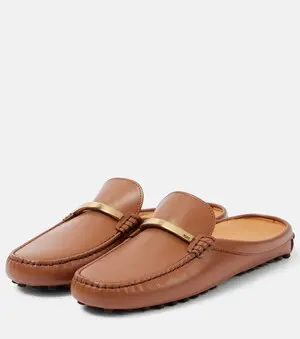 TOD'S Gommino Leather Mules With Buckle Detail - Brown
