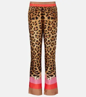 Roberto Cavalli Leopard-print Silk Straight Pants