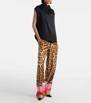 Roberto Cavalli Leopard-print Silk Straight Pants