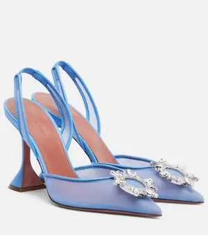 Amina Muaddi Begum Embellished Mesh Slingback Pumps