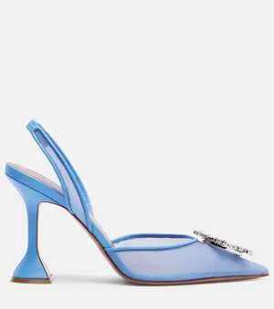 Amina Muaddi Begum Embellished Mesh Slingback Pumps