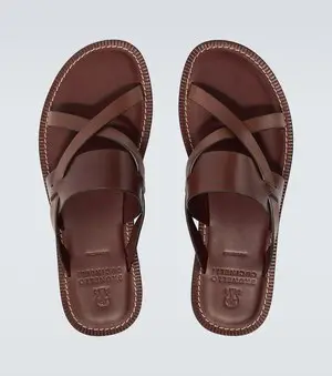 Brunello Cucinelli Calf Leather Open Toe Sandals - Brown