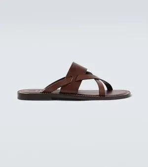 Brunello Cucinelli Calf Leather Open Toe Sandals - Brown