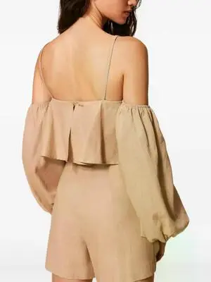 TWINSET Linen Blend Short Jumpsuit With Lace Detailing - Neutrals