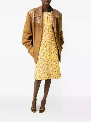 Miu Miu Midi Floral Print Buttoned Poplin Dress - Yellow