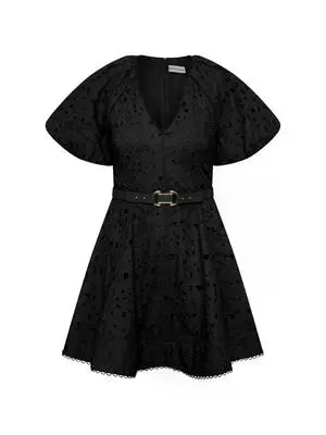 Rebecca Vallance Wilda Puff Sleeve V-neck Mini Dress - Black