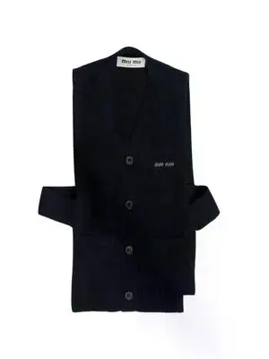 Miu Miu Logo Embroidered Cashmere V-neck Sweater