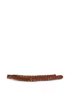 Miu Miu Woven Leather Belt With Iconic Buckle - Brown