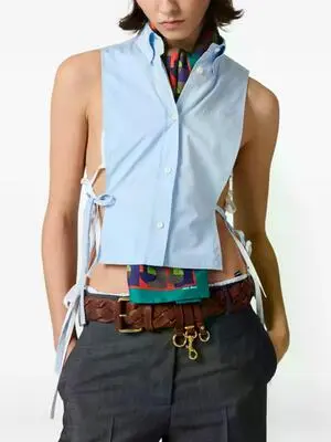 Miu Miu Embroidered Sleeveless Poplin Shirt