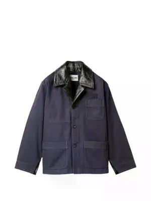 Miu Miu Leather-collar Logo-embroidered Jacket - Blue