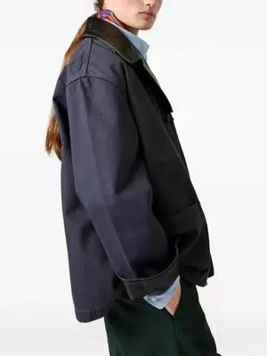 Miu Miu Leather-collar Logo-embroidered Jacket - Blue