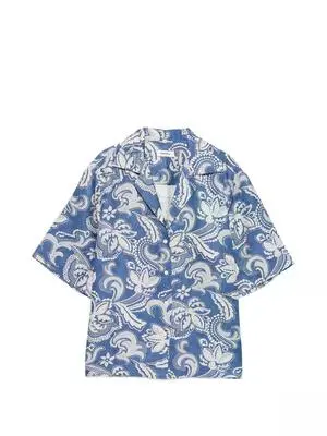Sandro Floral Printed Lapel Collar Shirt - Blue