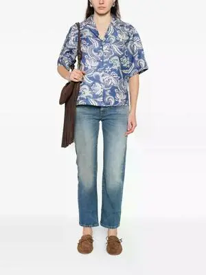 Sandro Floral Printed Lapel Collar Shirt - Blue