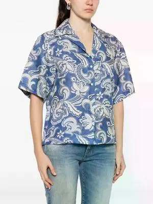 Sandro Floral Printed Lapel Collar Shirt - Blue