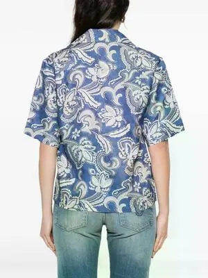 Sandro Floral Printed Lapel Collar Shirt - Blue