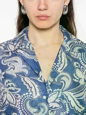 Sandro Floral Printed Lapel Collar Shirt - Blue