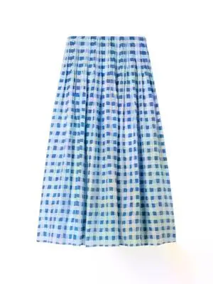 Sandro Maxi Gingham Linen Blend Skirt