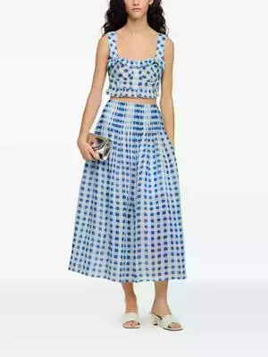 Sandro Maxi Gingham Linen Blend Skirt