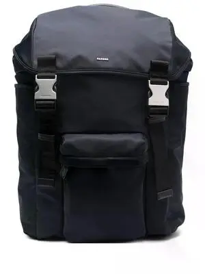 Sandro Nylon Backpack With Buckle Flap And Recycled Leather Accents - Blue