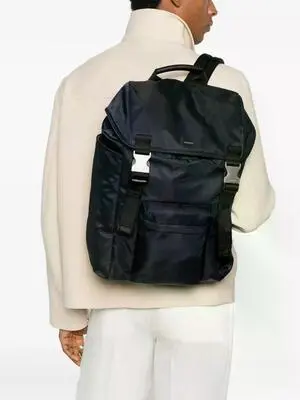 Sandro Nylon Backpack With Buckle Flap And Recycled Leather Accents - Blue