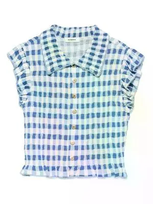 Sandro Ruffled Gingham Shirt - Blue
