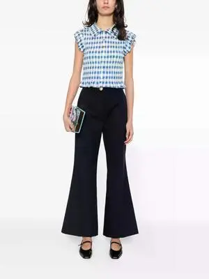 Sandro Ruffled Gingham Shirt - Blue